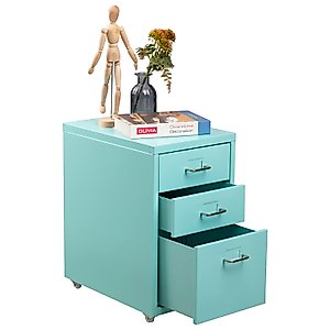 HollyHOME 3-Drawer Mobile Classification Storage Cabinet, Under Desk for A4 Mini File Cabinet, Mobile File Cabinet with Wheels for Home and Office, Blue
