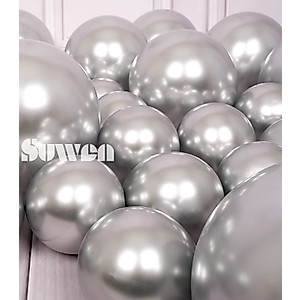 SUWEN Silver Metallic Balloons Kit 67PCS 10 Inch 5 Inch Different Sizes Latex Helium Shiny Chrome Silver Balloons for Birthday Graduation Anniversary Party Decorations