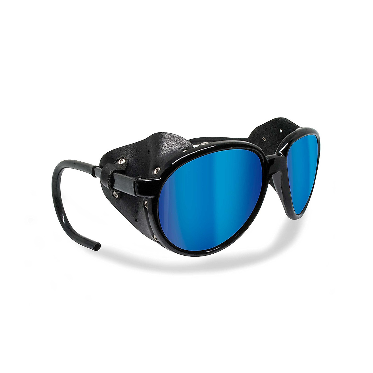 Polarized Sunglasses for Mountain Hiking Trekking Glacier Snow mod. Cortina Italy Shiny Black (Smoke Polarized/Blue Mirror)