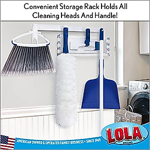Lola Products 7-in-1 Cleaning Kit & Storage System | SPACE SAVER | 3 Mops, 1 Broom, 1 Dustpan, 1 Storage Rack & 1 Handle | Cleans Dirt, Dust, & Pet Hair | Wall Mount Holder, Floor Cleaner, & Dusting