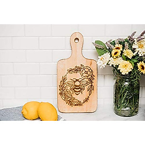 Cute Floral Honey Bee Cutting Board Gift For Bee Keeper, Flower Honey Bee Serving Board Kitchen Decor Gift For Her
