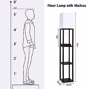 Floor Lamp with Shelves for Living Room, Shelf Floor Lamp with LED Grow Light, Wireless Charging Station, USB Port and AC Outlet, Modern Standing Light Column Lamp Tower Nightstand for Bedroom