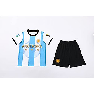 Argentina World Champions Edition Sports Soccer Football Boys Kids Youth Jersey Shirt Kit Set (Size-26 (8-9 Years))