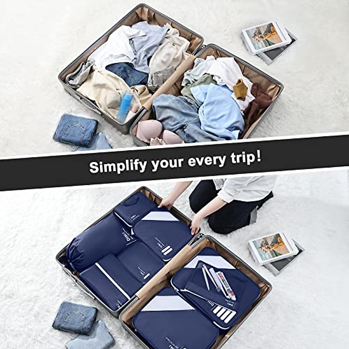 DIMJ Packing Cubes, Durable Packing Cubes for Travel, Lightweight Travel Cubes (Navy Blue, 8 Pack)