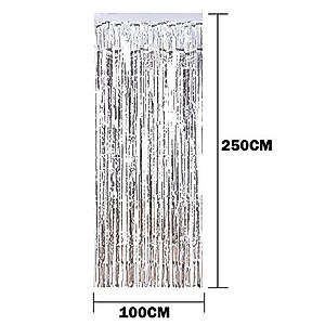 4 Pack Foil Curtains Metallic Fringe Curtains Shimmer Curtain for Birthday Wedding Disco Party Decorations (Silver)