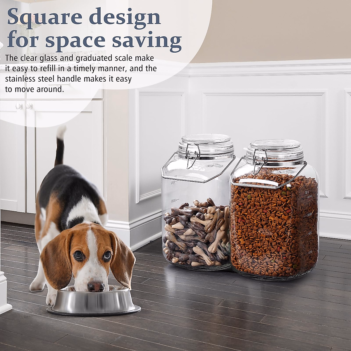 1.5 Gallon Glass Jar with Airtight Lid, Square Wide Mouth Mason Jars with Stainless Steel Handle, Large Glass Storage Containers for Canning, Flour, Sugar, Fermentation, Rice, Pickled Eggs