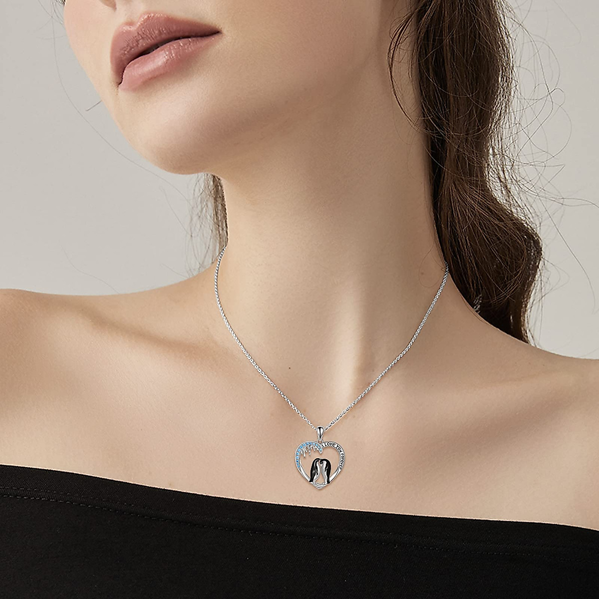 Penguin Jewelry Necklace Gifts for Mom Her Sterling Silver I Love You Forever Penguin Heart Pendant Necklace for Women Mom Mother Daughter