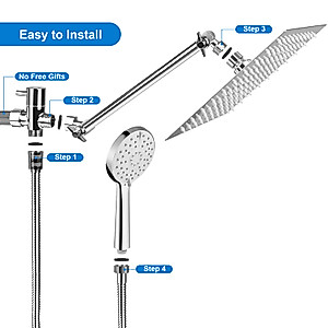 8 '' stainless steel high-pressure shower head, electroplating handheld five gear handheld shower head, 11 inch copper electroplating extended arm, copper electroplating three-way water separator