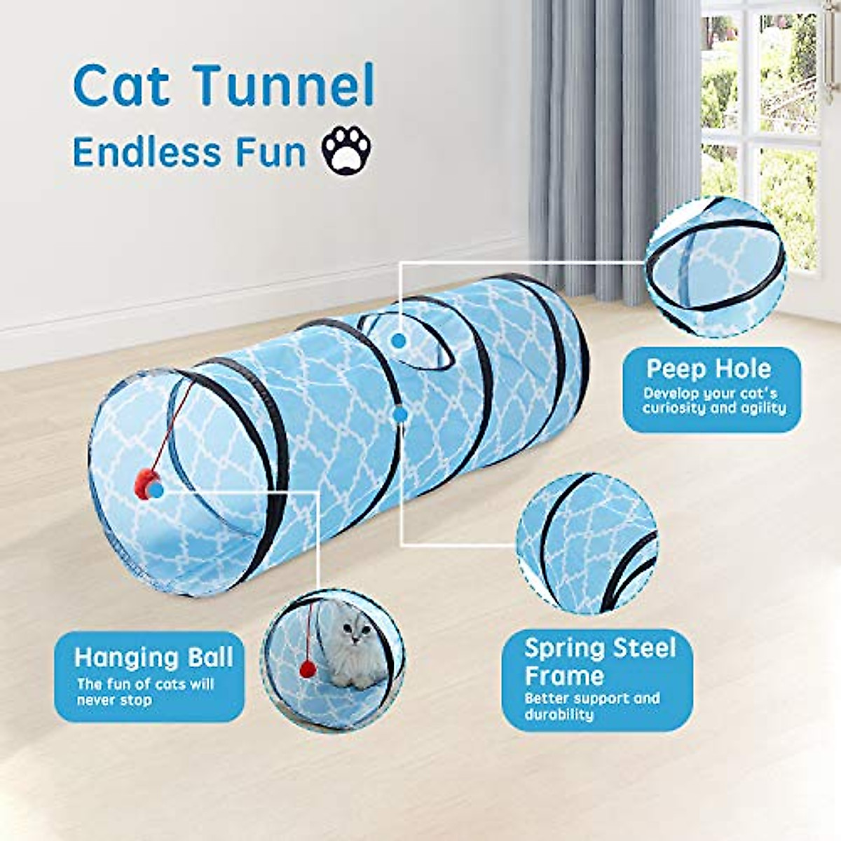 WESTERN HOME WH Cat Tunnels Tube Cat Toys, Cat Tunnel Bed Pop-up Collapsible Pet Tube Interactive Play Toy with Ball, Cat Tunnels for Indoor Cats，Great Toy for Cats & Rabbit