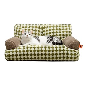 MEWOOFUN Pet Couch Bed, Washable Cat Beds for Medium Small Dogs & Cats up to 25 lbs, Dog Beds with Non-Slip Bottom, Fluffy Cat Couch, 26×19×13 Inch (Green)