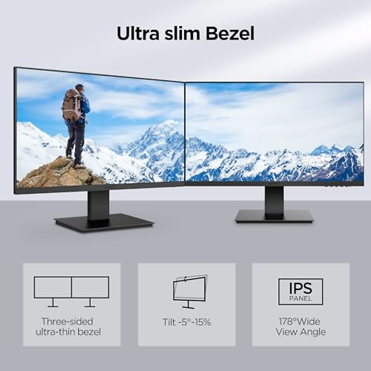 KOORUI 24 inch Computer Monitor, 75Hz FHD IPS Monitor, Frameless Ultra Slim Design, 99% SRGB, Flicker-Free, HDMI, VGA, VESA Mountable, Ergonomic Tilt Eye Care LED Display for Home Office