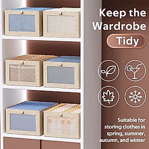6 Pack Closet Storage Bins, Large Linen Closet Baskets for Clothes Organizer, Foldable Multifunctional Closet Organizer with Clear Window for Clothing, Jeans, Toys, Books, Shelves, Closet, Wardrobe
