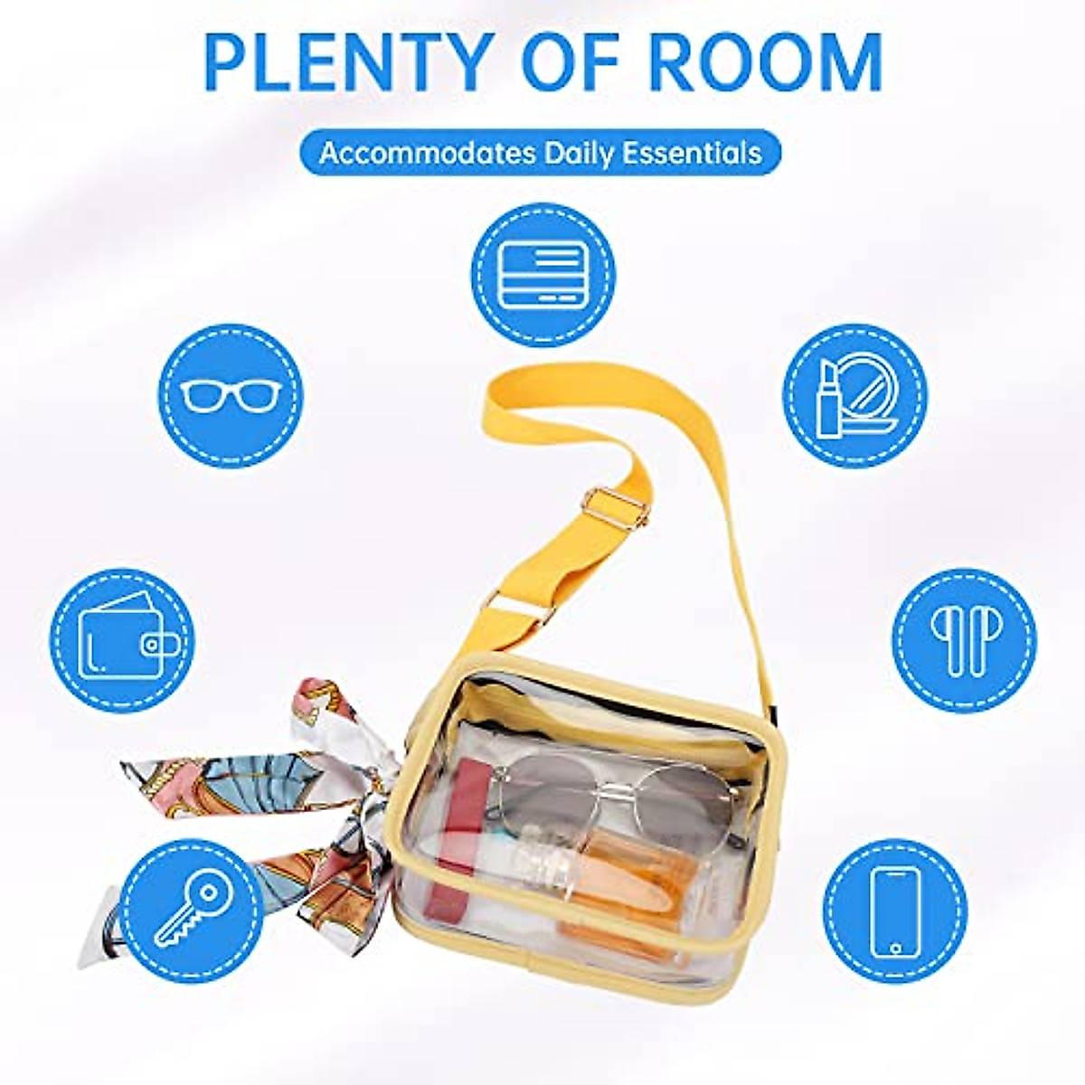 MAXWISE Clear Crossbody Bag, Stadium Approved Clear Purse Bag for Concerts Sports Event(Light Yellow)
