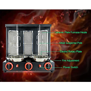 YOOYIST Shawarma Grill Propane Gyro Rotisserie Machine Kebab Doner Automatic Vertical Broiler with 3 Burners