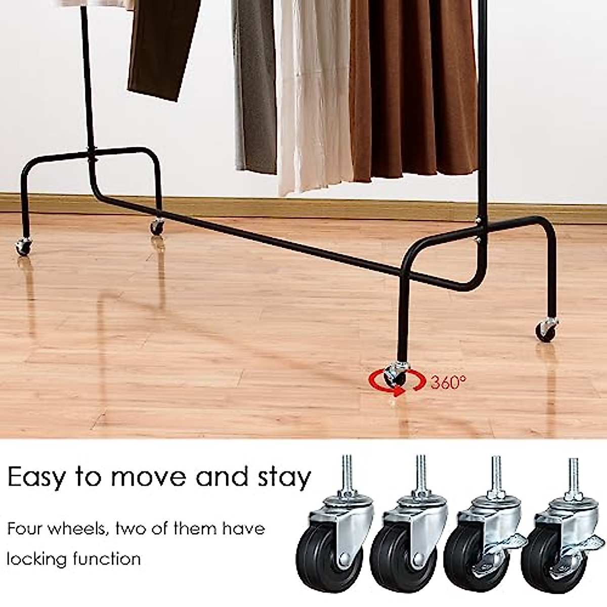 Zelecube Clothes Rack Heavy Duty Clothing Rack with Wheels, 70 Inch Garment Rack Wardrobe Rack Clothing Racks for Hanging Clothes, Coats, Skirts, Shirts, Sweaters, Black