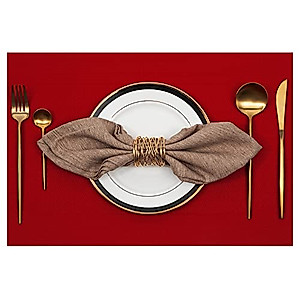 U'Artlines Placemat, Crossweave Woven Vinyl Non-Slip Insulation Placemat Washable Table Mats Set (6pcs placemats, Red)