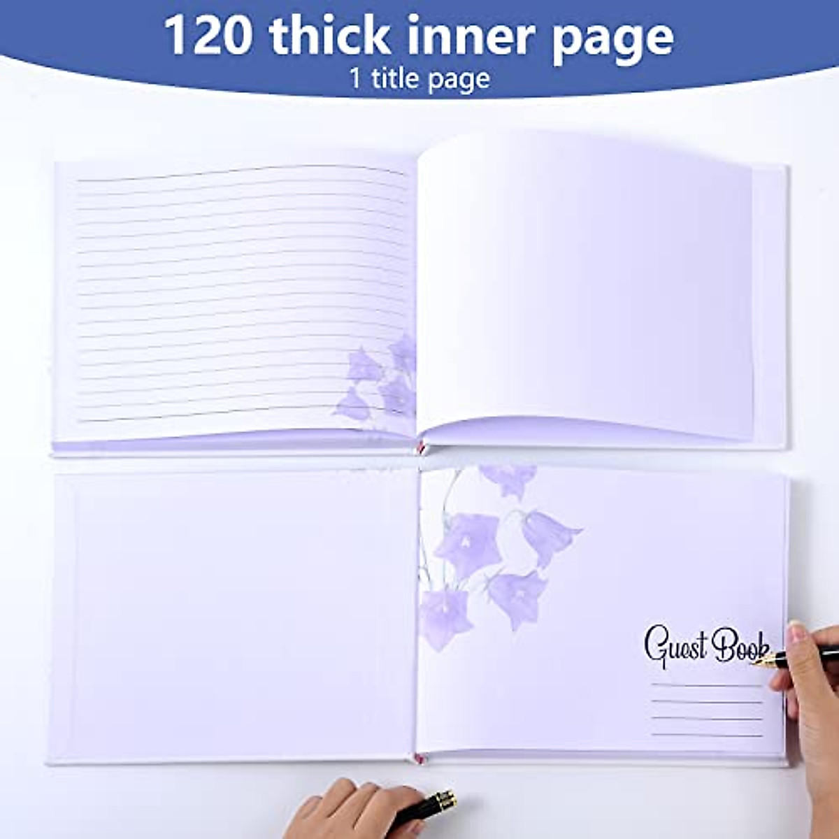 BPFY Wedding Guest Book, Sign in Guest Book for Wedding Reception, 9"x7" 120 Page Wedding Registry Guestbook with Sliver Foil, Purple Flower Floral Design Baby Shower Guest Book