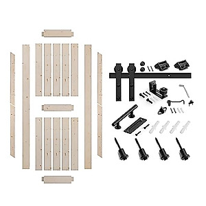 GOLDENPOLEY 30in x 84in Sliding Barn Door with 5 FT Barn Door Hardware Kit, DIY Unfinished K-Frame-Installation Required-Includes Barn Door Slabs,Wood, Barn Door Hardware, Handle, and Floor Guides