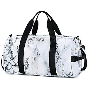 Sport Gym Duffle Travel Bag for Men Women Duffel with Shoe Compartment, Wet Pocket (Marble-White) 19.7"x9.5"x9.9"