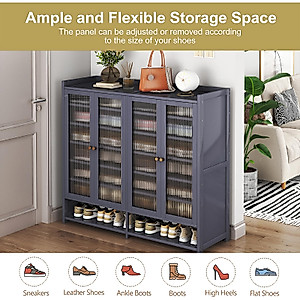 8-Tier Bamboo Shoe Cabinet with Doors, 36-40 Pairs Freestanding Shoe Rack for Closet, Shoe Storage Cabinet for Entryway, Shoes Rack Organizer for Hallway, Bedroom, Living Room