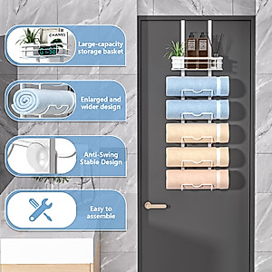 Xstydes 6-Tier Over The Door Towel Rack,Towel Racks for Bathroom, Metal Towel Holder with Storage Basket,Towel Rack for Rolled Towels,Bathroom Shelves,White