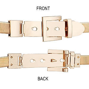 Glamorstar 2 Pieces Metal Stretch Elastic Waist Belt Skinny Thin Belt for Women Dress Set 7-Gold Silver