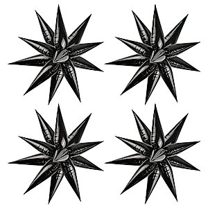 Qibalrty Black Explosion Star Balloons, 50pcs Black Explosion Star Foil Balloons Big Black Metallic Balloons Starburst Balloons for Birthday, Wedding, Party Supplies Backdrop, Baby Shower Photo Booth (Black)