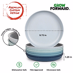Grow Forward Premium Wheat Straw Plates - 10 Inch Reusable Hard Plastic Dinner Plates Set of 8 - Unbreakable Microwave Safe Plates for Dessert, Camping, RV, Outdoors, Patio, Kitchen Dishes - Seascape