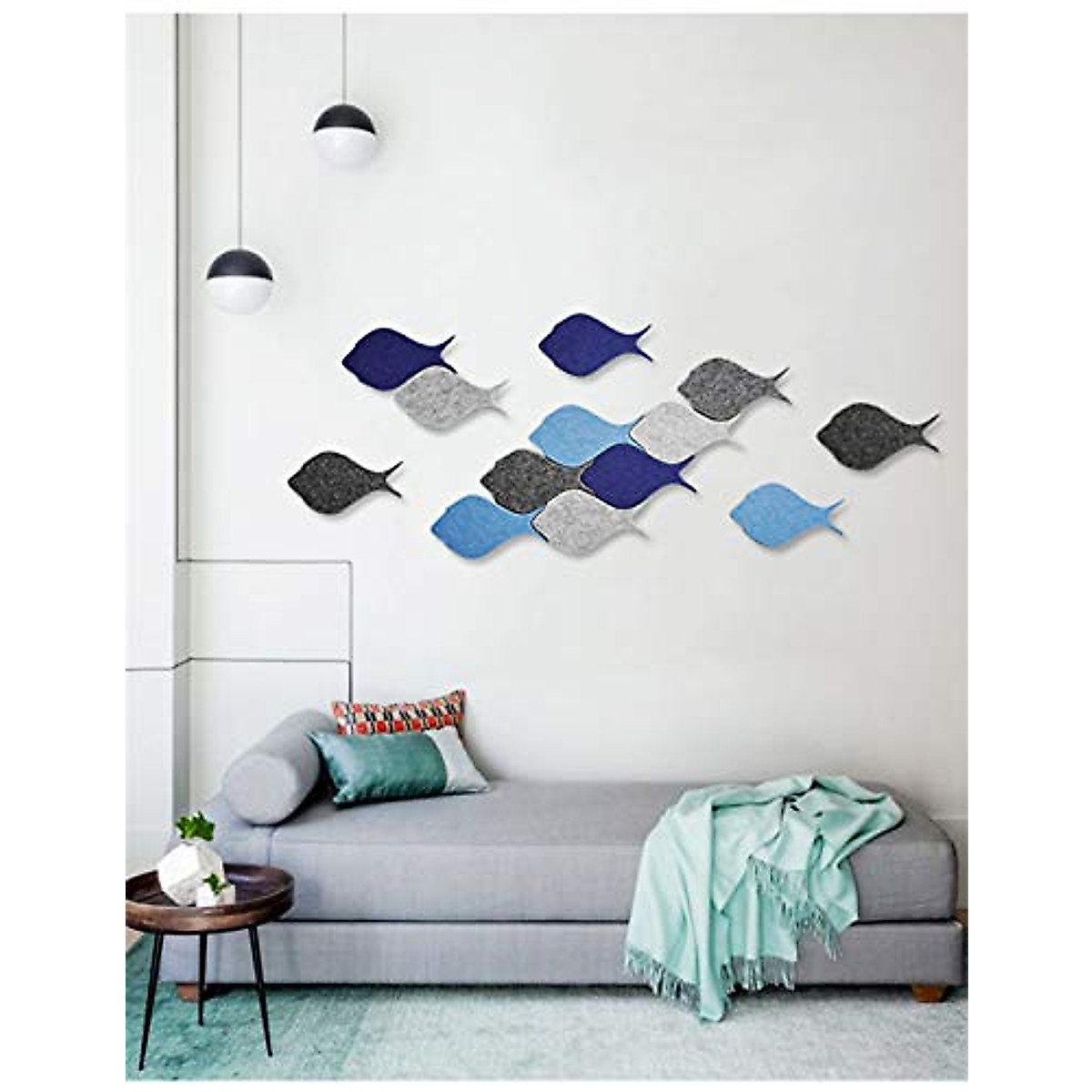 Cork Board Tiles, 8 Pcs Felt Bulletin Boards - Bonus Pins, Decorative Fish Felt Wall Notice Stickers - Memo Notes Photos Goals Pictures Drawing Kindergarten Home Creative Office Decor Sofa Wall Decal