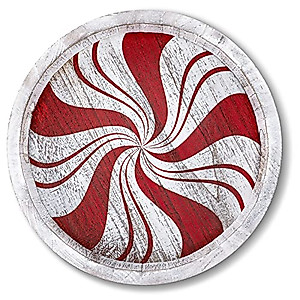 Spiareal Christmas Wood Round Tray Table Decorative Serving with Handles Rustic Coffee Candy Wooden Trays Farmhouse Decor for Birthday Party Tea Supplies(Candy Style)