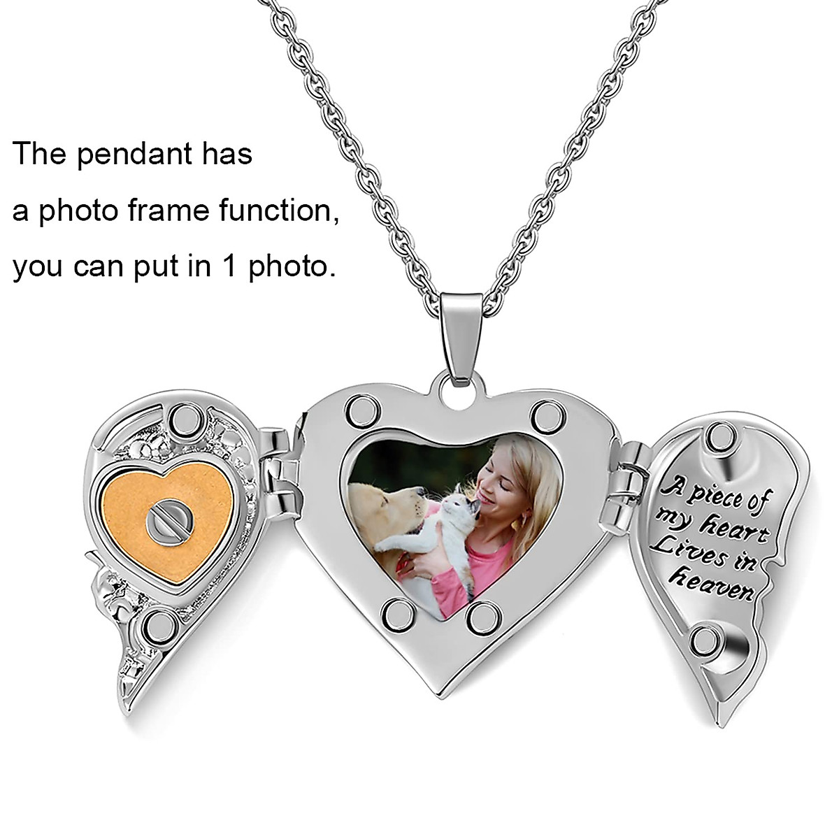 Heart Crystal Urn Necklace for Ashes A Piece Of My Heart Lives In Heaven Cremation Jewelry Angel Wings Memorial Keepsake Pendant (Blue)