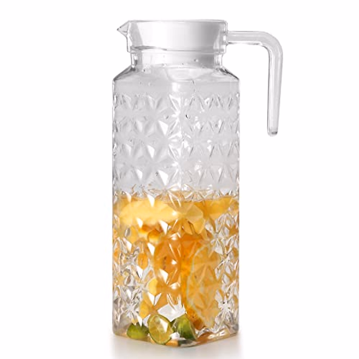 Acrylic Pitcher 37 oz, OEH Unbreakable Plastic Pitcher, Clear Plastic Pitcher with Lid, BPA-Free, Heat-Resistant Small Plastic Water Pitcher for Tea, Sangria, Lemonade, Juice, Milk, Diamond