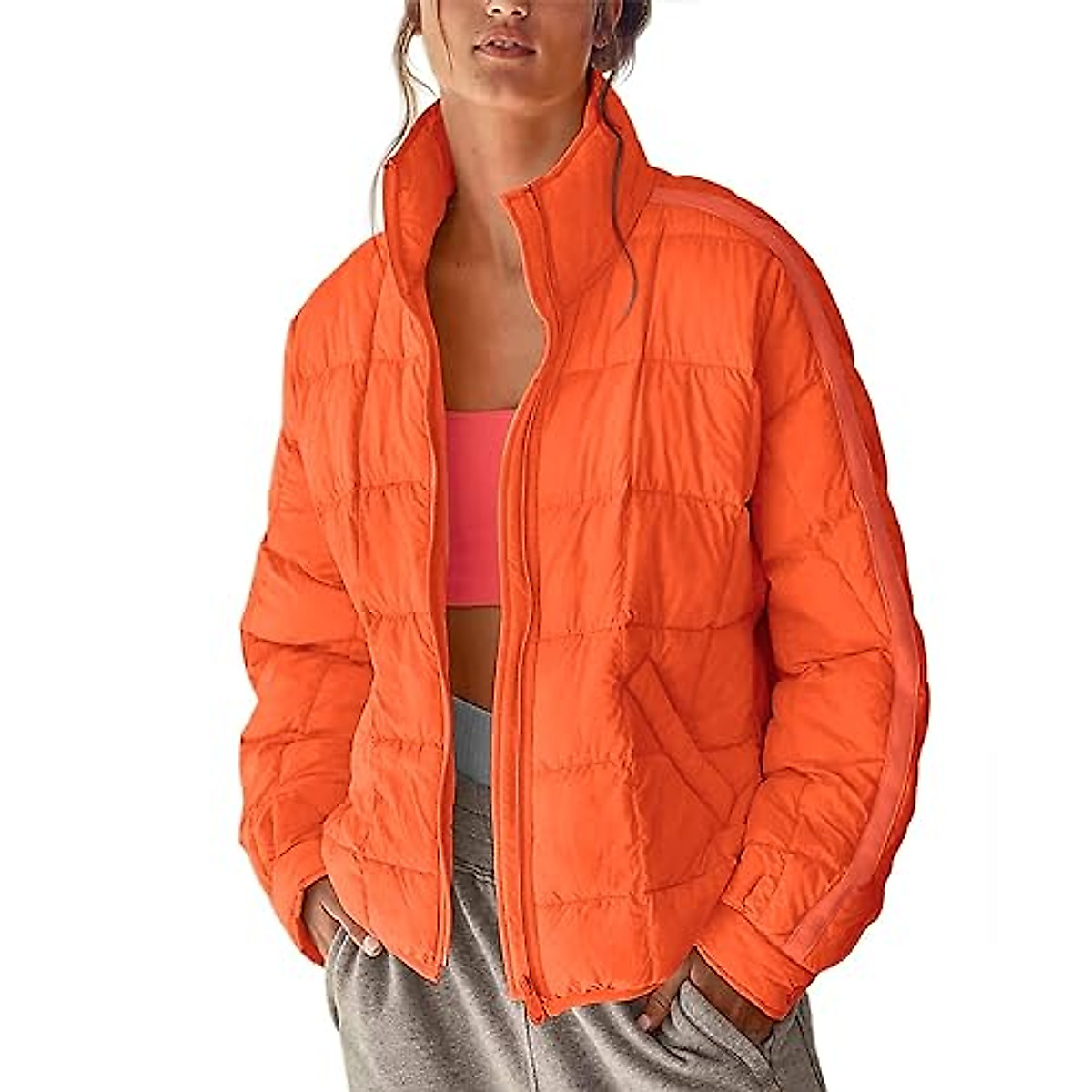 Flygo Oversized Puffer Jacket Womens Dolman Quilted Lightweight Jackets Zip Packable Winter Coats(Orange-XL)