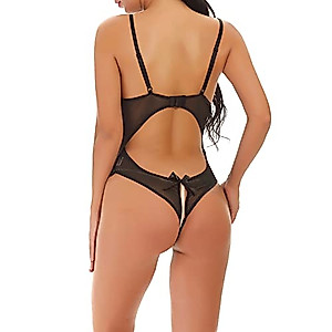 Women Sexy Sleepwear Chemise Nightgown Plus Size Corset Lingerie Lace Babydoll Sleepwear Boudoir Outfits(Black,Medium)