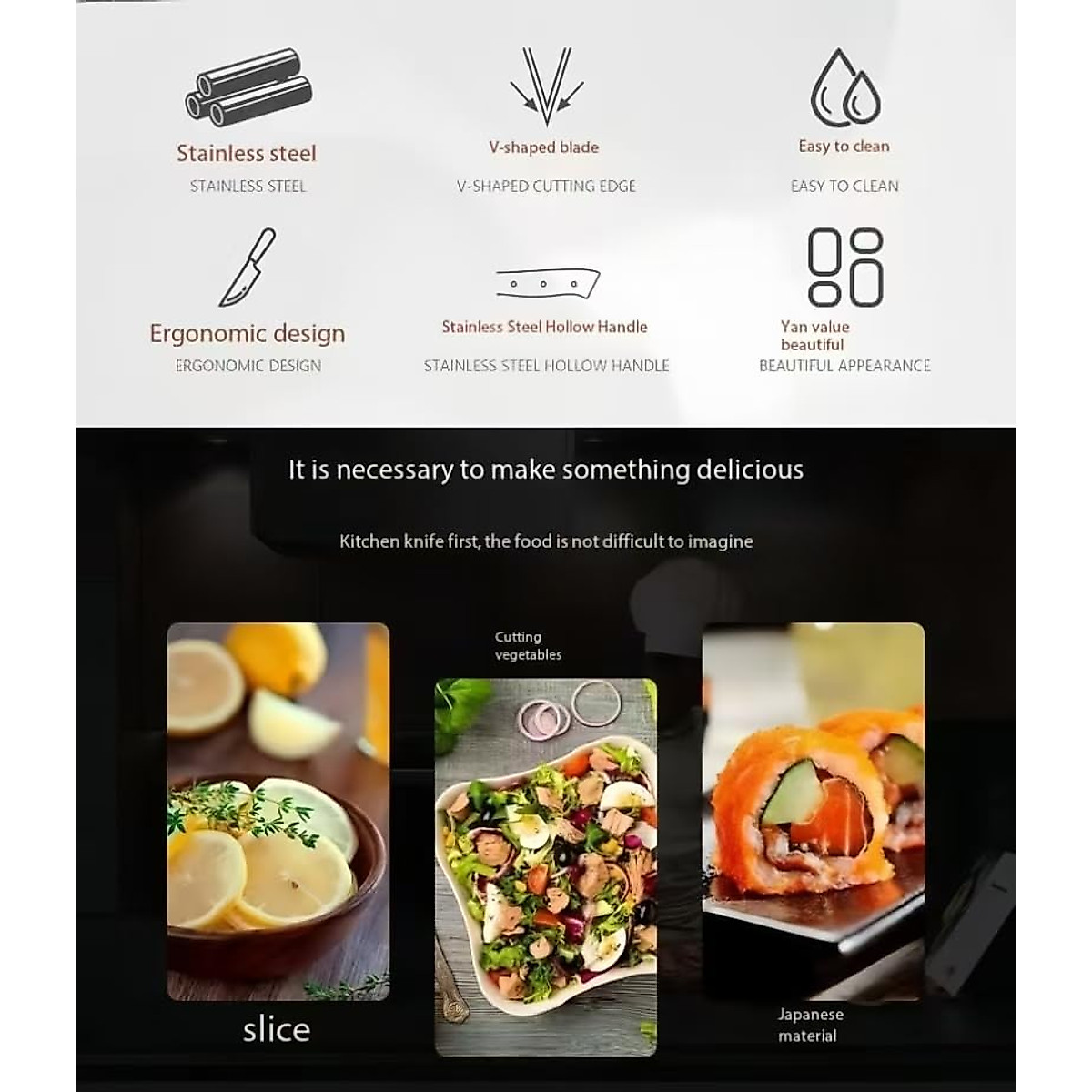 Vvinjinwujin 5 pieces ultra-sharp kitchen knife set - stainless steel knife set, chef's knife set, precise cutting, ergonomically designed, essential for the kitchen, very suitable for home cooking