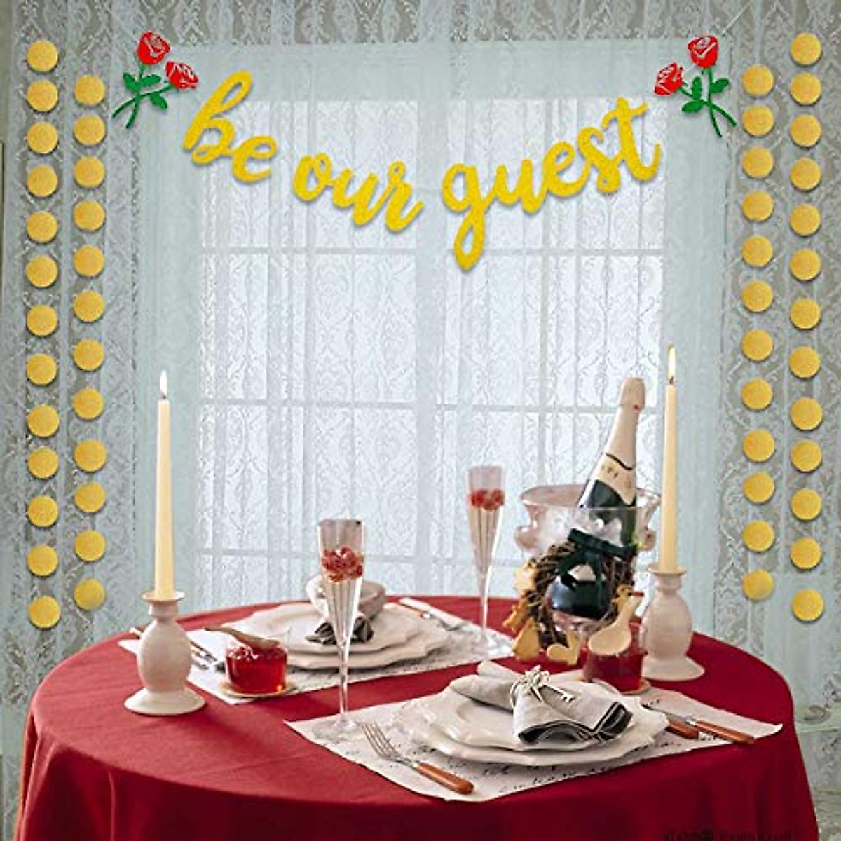 Be Our Guest Gold Sign Banner, Reception Banner for Beauty And The Beast Party Bridal Shower Favor Supplies for Wedding Engagement Bachelorete Party Baby Shower Birthday Party Housewarming Decorations