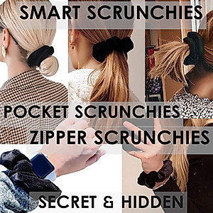 SUNEBOIZ Zipper Scrunchies, Pocket Scrunchie, SECRET & HIDDEN, Velvet Hair Ties Bracelet, Compatible with Apple AirPods 3&2&1, Key Money Chapstick Storage Bag, Elastics Hair Band (3PCS Black)