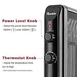 Reekie Electric Space Heater for Indoor Use 1500W, Large Room Heater with Thermostat, 2 Heat Settings, Fast Heating, Quiet, Safety Protection, Portable Mica Heater for Office Home Bedroom 120V Black