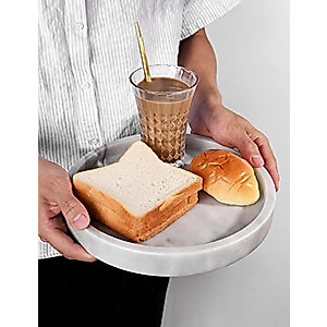 Natural Marble Round Vanity Tray 10", Decorative Tray for Bathroom Kitchen, Jewelry Ring Dish Holder, Perfume Organizer