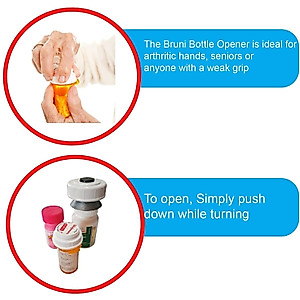Bruni Multifunction Bottle Opener – Medicine Safety Cap Can Bottle Opener Easy to Use for Children, Weak Hands, Elderly and Arthritis Sufferers (White)