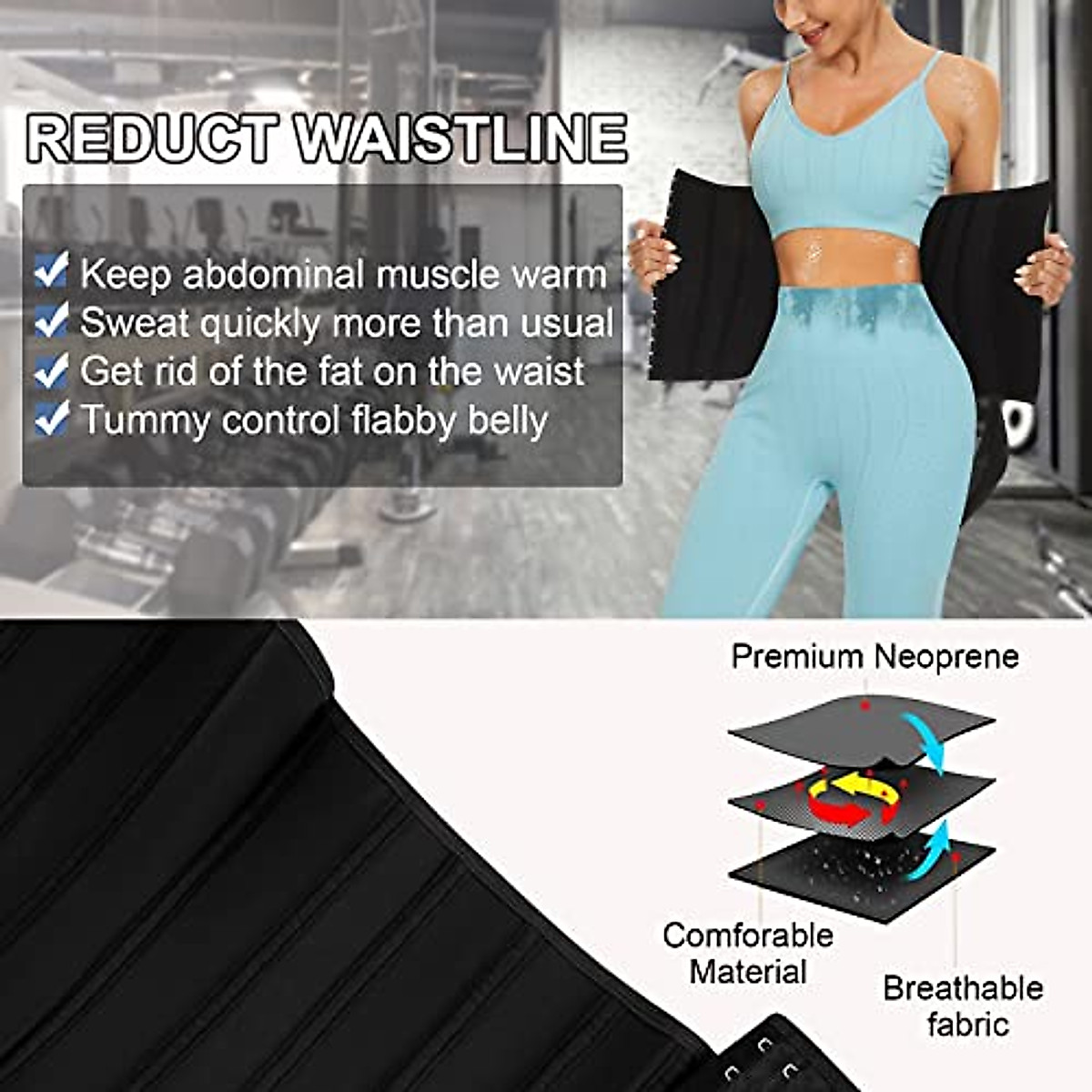 OLIOMES Women Waist Trainer Corset Sauna Trimmer Belt Slim Belly Band Tummy Wrap Sport Girdle Workout Cincher Body Shaper Black