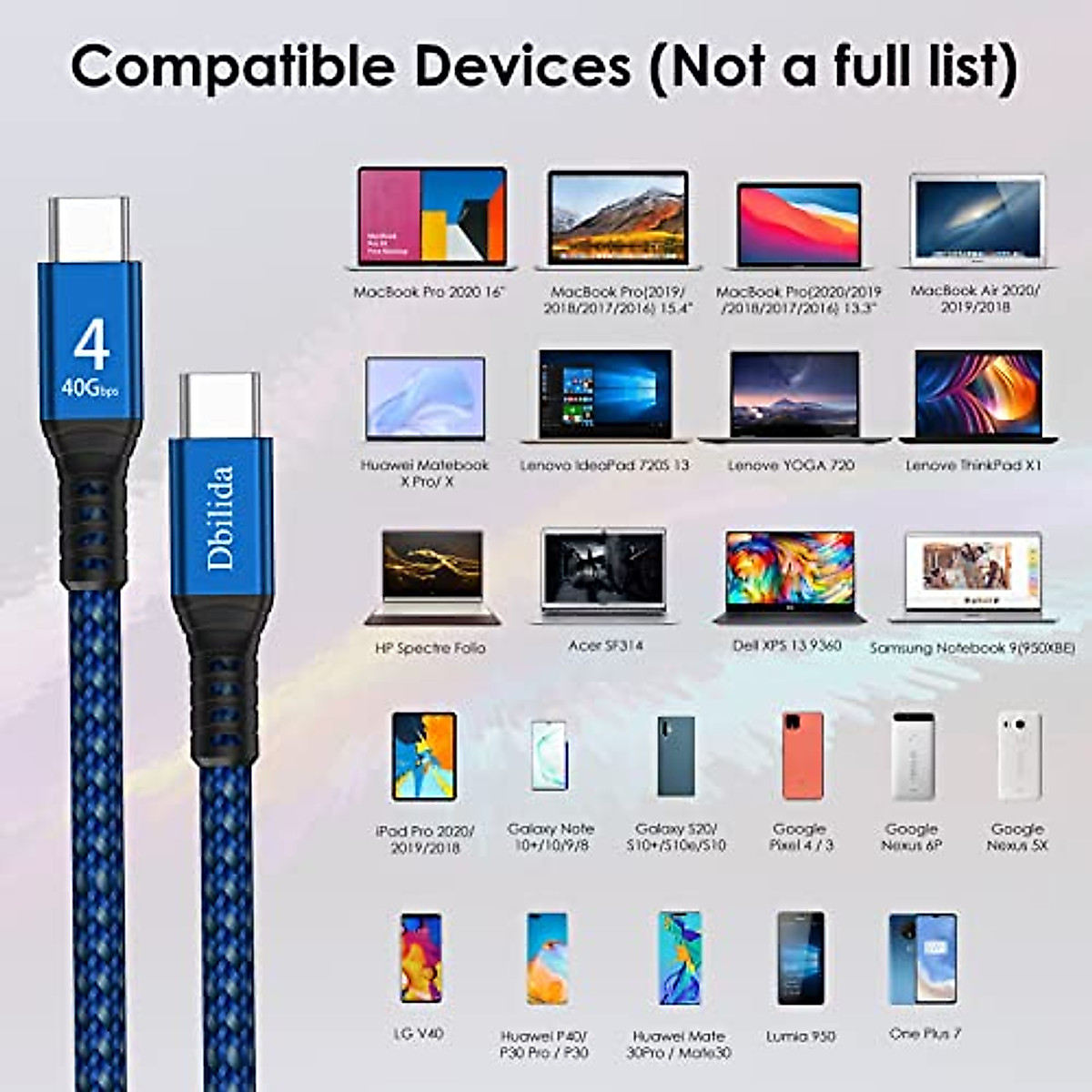 Dbilida 240W for Thunderbolt 4 Cable 6.6 ft, 40Gbps USB C Cable with PD 3.1, 8K 60Hz 4K 144Hz USB 4 Cable for iPhone 15/Plus/Pro/Pro Max, Thunderbolt 3 Cable, Hub, SSD, Docking, eGPU