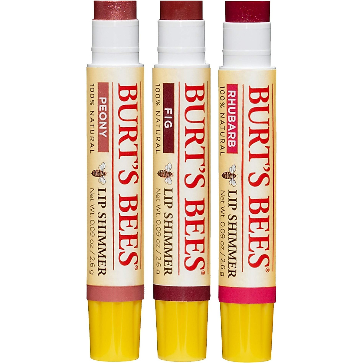 Burt's Bees Kissable Color Holiday Gift Set, 3 Lip Shimmers in Gift Box, Warm Collection in Peony, Fig & Rhubarb