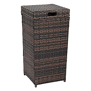 HomVent 24-Gallon Outdoor Trash Can Tall Rattan Garbage Can Trash Bin with Lid for Backyard.Patio.Deck and Outdoor Kitchen Use (Brown)