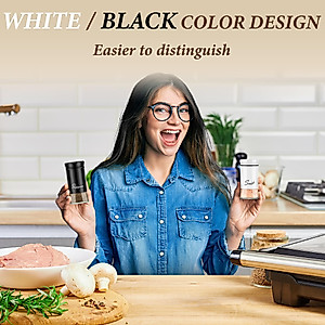 Salt and Pepper Shakers Set,Kitchen Decor and Accessories for Countertop Kitchen Gadgets Cooking Table Housewarming Christmas Gift Refillable Design (Black + White)