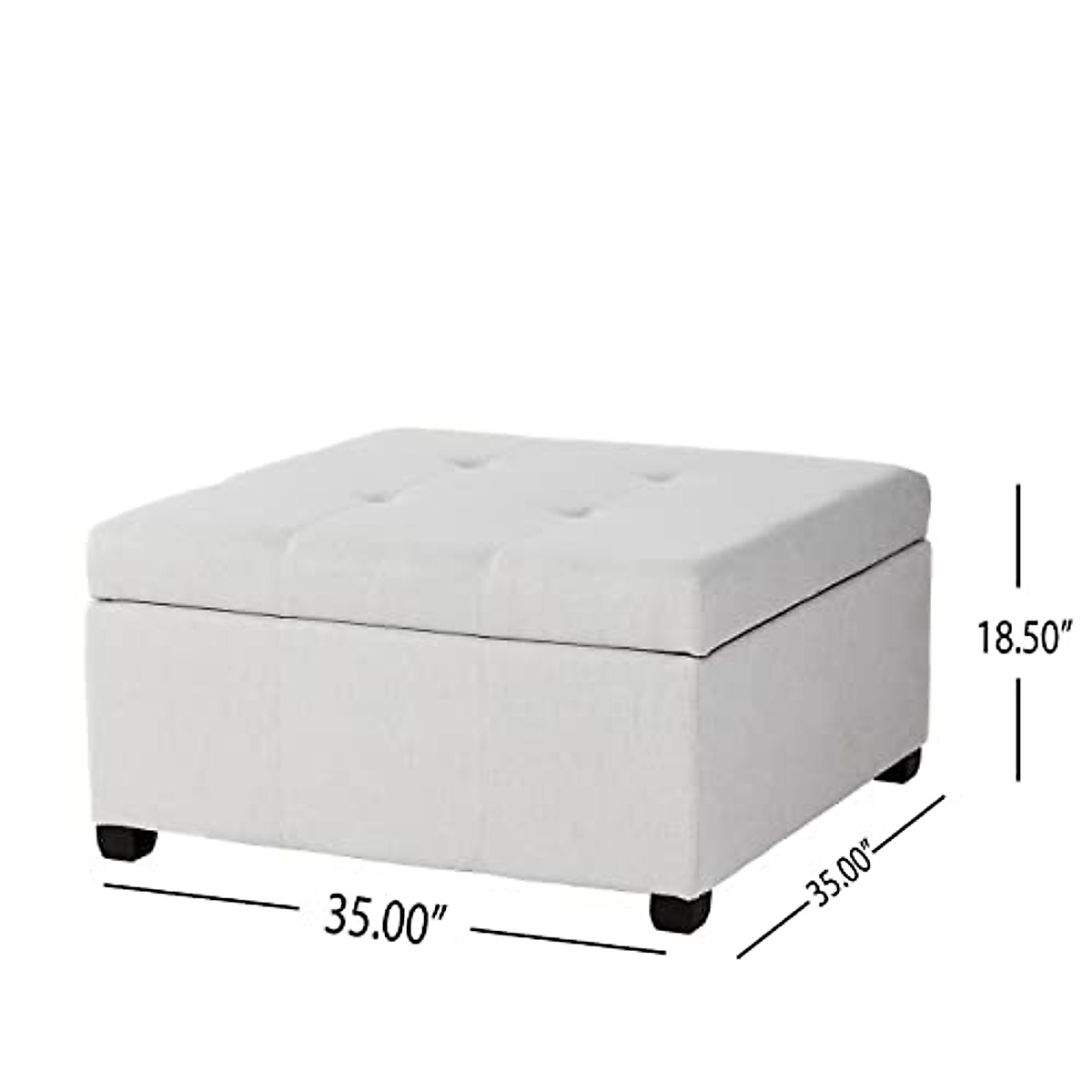 Christopher Knight Home Carlsbad Fabric Storage Ottoman, Light Grey 35.00”D x 35.00”W x 18.50”H