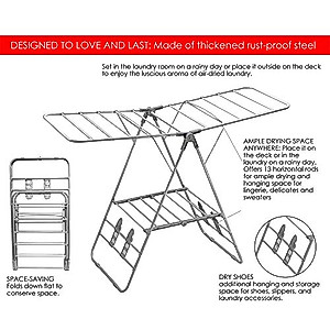 Home Basics Collapsible Clothes Drying Rack, Silver | Folds Down for Easy Storage | Large Drying Surface