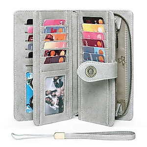 FALAN MULE Women's Wallet Genuine Leather RFID Blocking Large Capacity Trifold Ladies Wallet Wristlet Clutch Card Holder