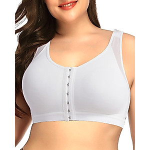 Post Surgery Bra Surgical Bra Compression Sports Bra Front Closure Bras for Women Close Breast Augmentation Bra Wireless (Medium, White)