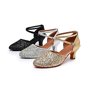 Rosefinch Women's Professional Latin Dance Shoes Satin Salsa Ballroom Wedding Dancing Shoes Silver 2 Inch